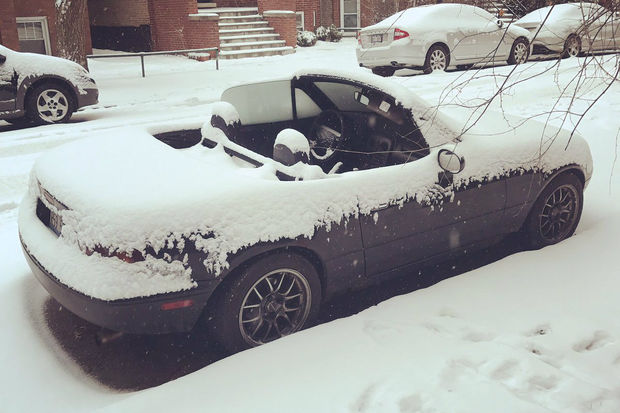Convertible 'Completely Full Of Snow' After Top Left Down During ...